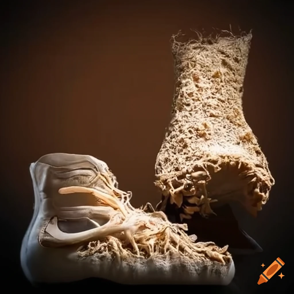 Mycelium roots growing into shoes on Craiyon