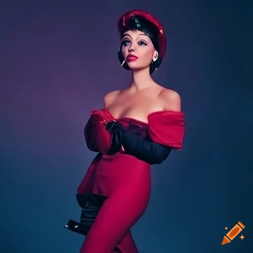 Retro sci-fi woman in gravity-defying outfit and heels on Craiyon