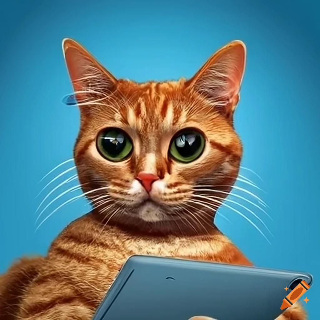 Cat learning on a tablet on Craiyon