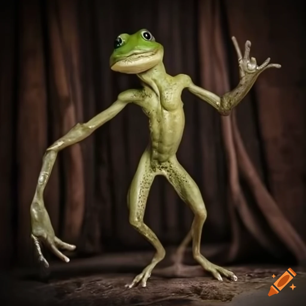 Fantasy frog-like creature with humanoid legs and scorpion tail on Craiyon