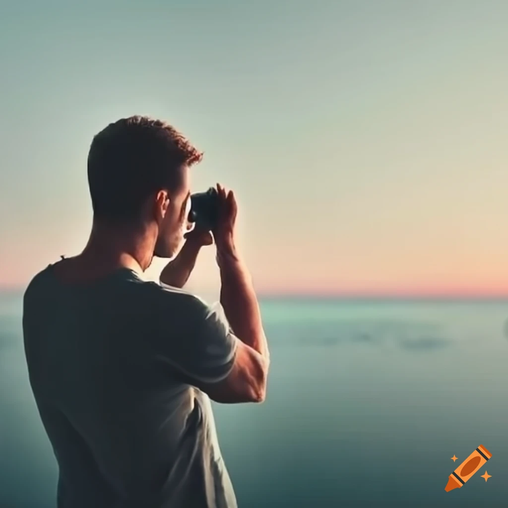 Man capturing a scenic view with a camera on Craiyon