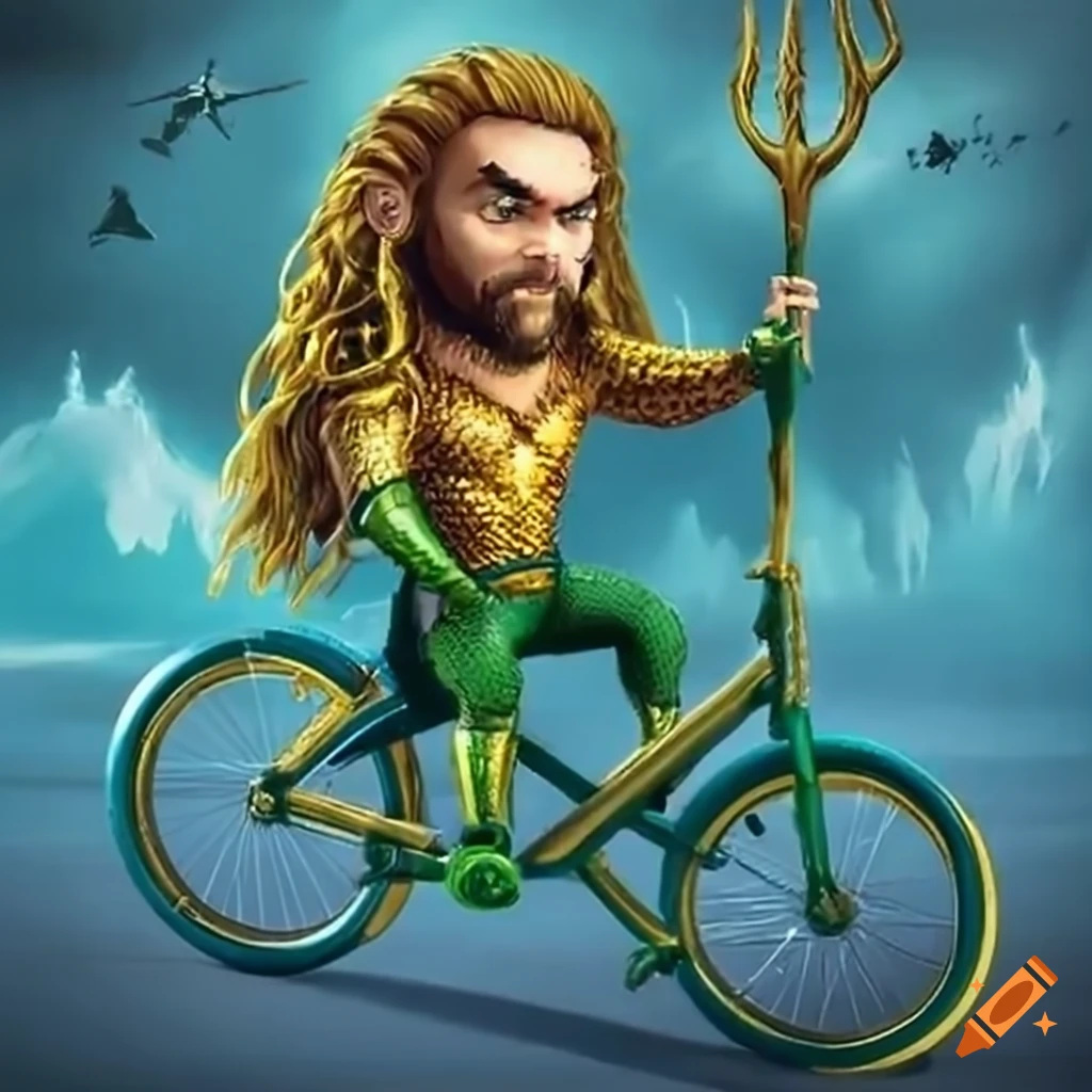 Aquaman riding a bicycle on Craiyon