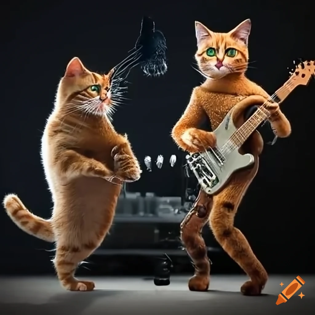 Cats playing rock music instruments on Craiyon