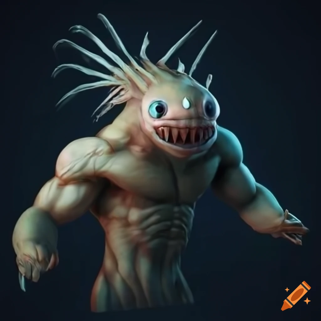 Humanoid muscular anglerfish creature on Craiyon
