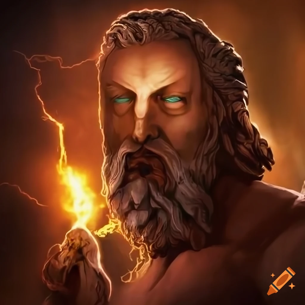 Zeus enraged unleashing lightning at Prometheus on Craiyon