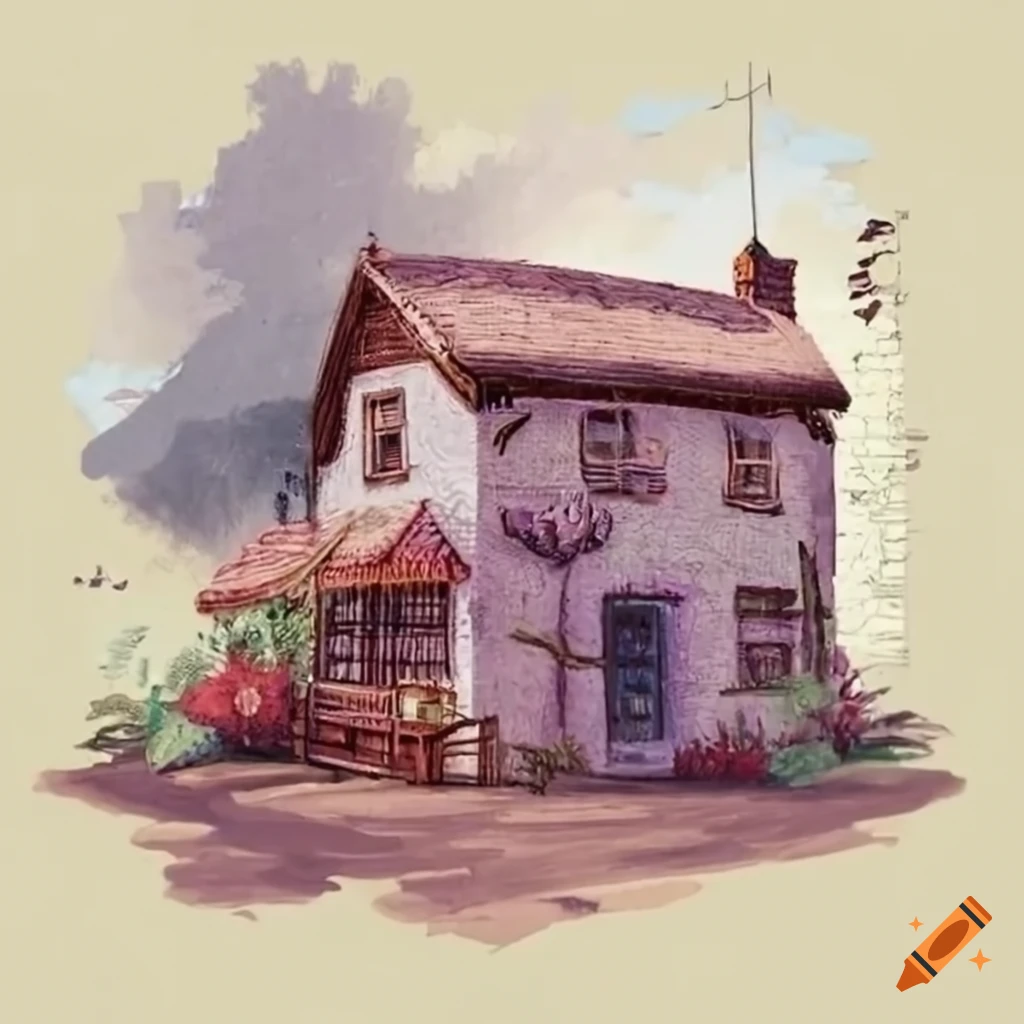 Cottage core embroidery shop in a quaint village with colorful patterns ...