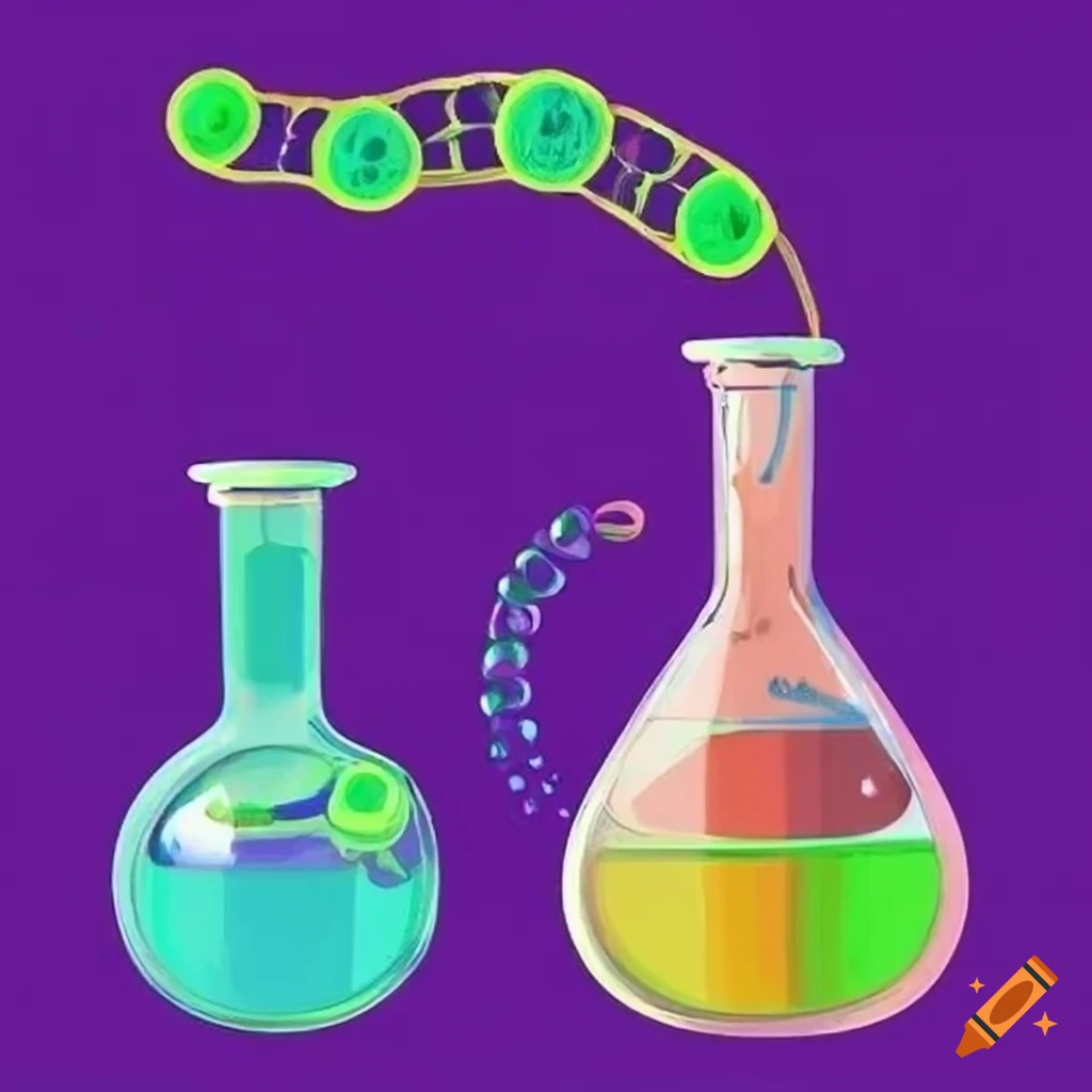 Colorful biology lab flasks in vintage style illustration on Craiyon