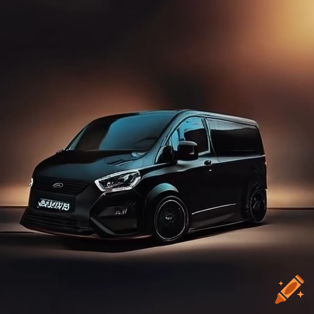 Stylish black Ford Tourneo Custom van with body kit on Craiyon