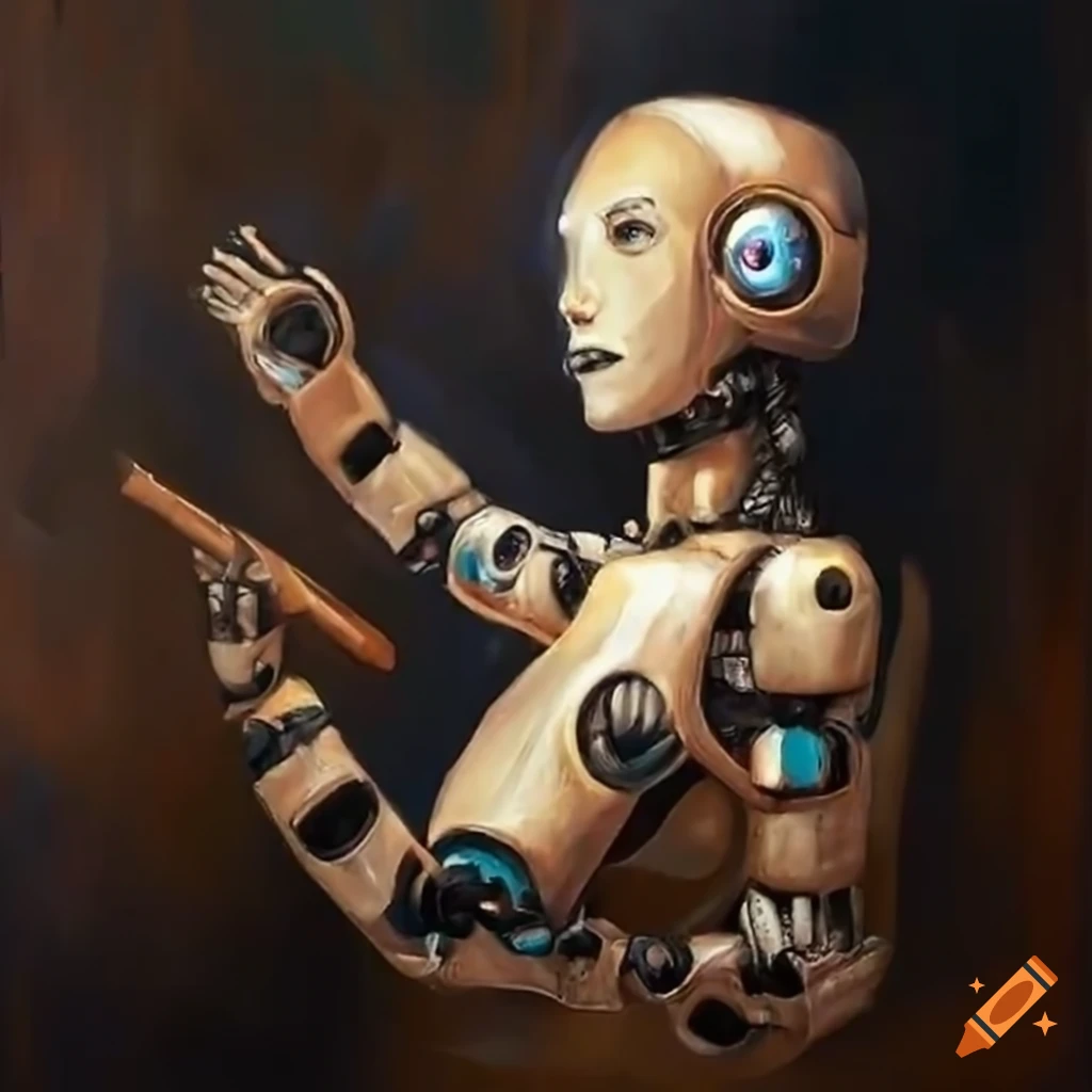 Futuristic art studio with a humanoid robot painting on Craiyon