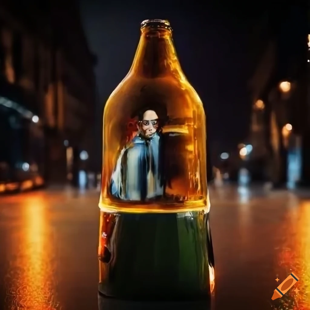 French artist painting beer bottles in paris at night on Craiyon