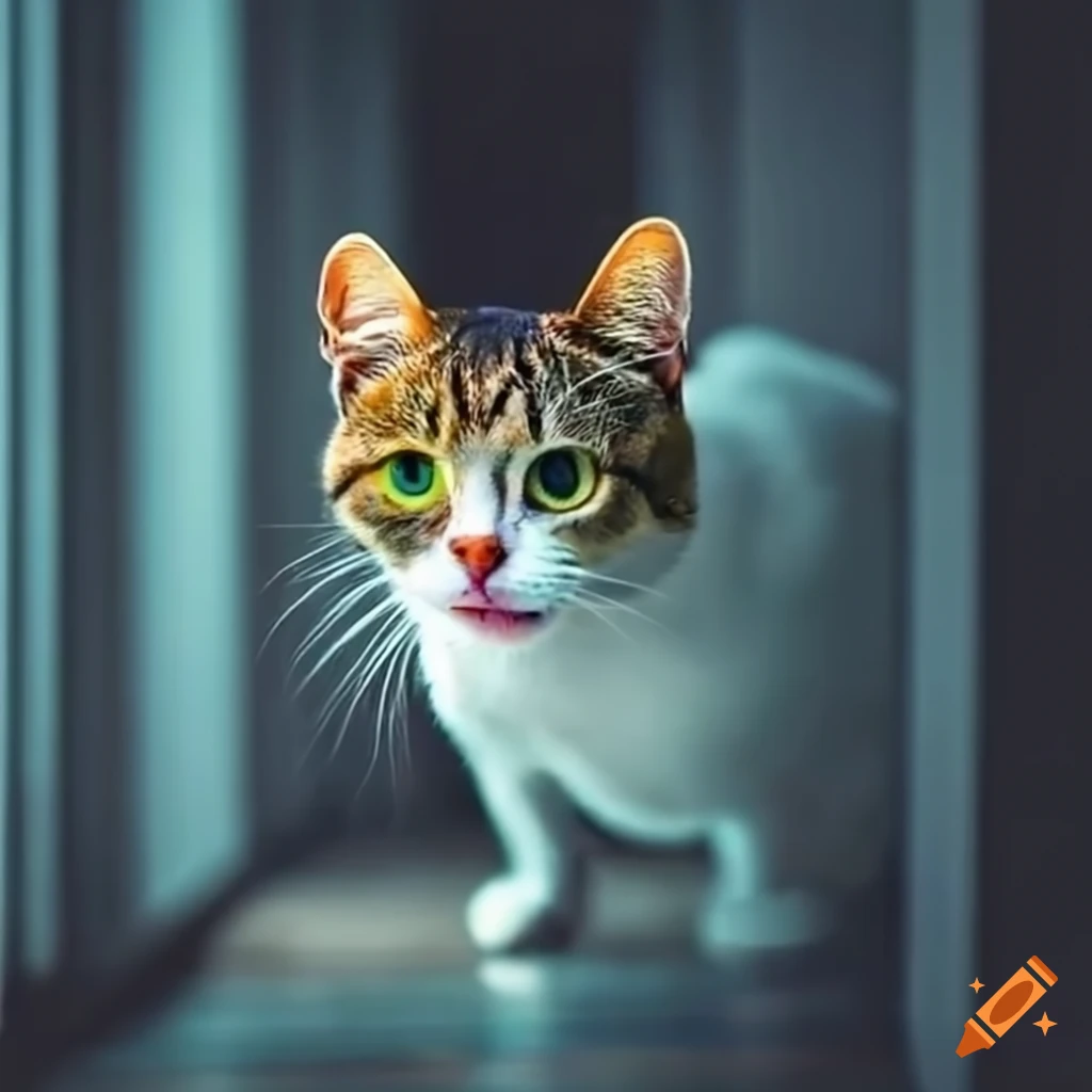 Elegant and captivating cat walking down a hallway on Craiyon