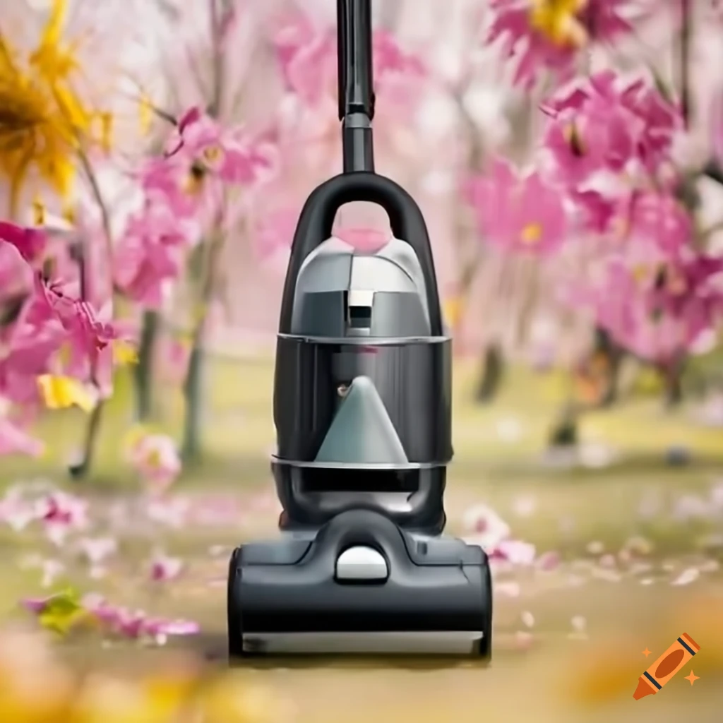 Vacuum cleaner against a spring-like background on Craiyon