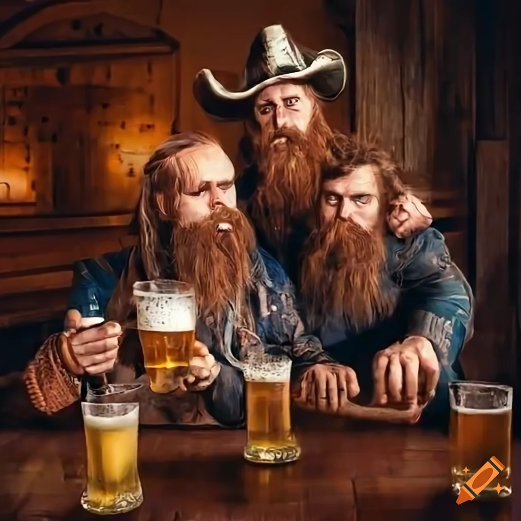 Cowboys enjoying beer in a saloon on Craiyon