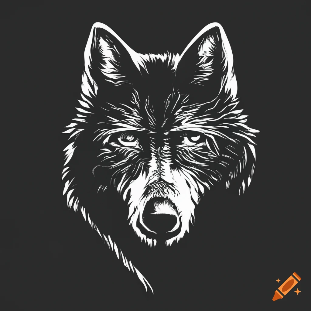 Sad male wolf stencil on black background on Craiyon