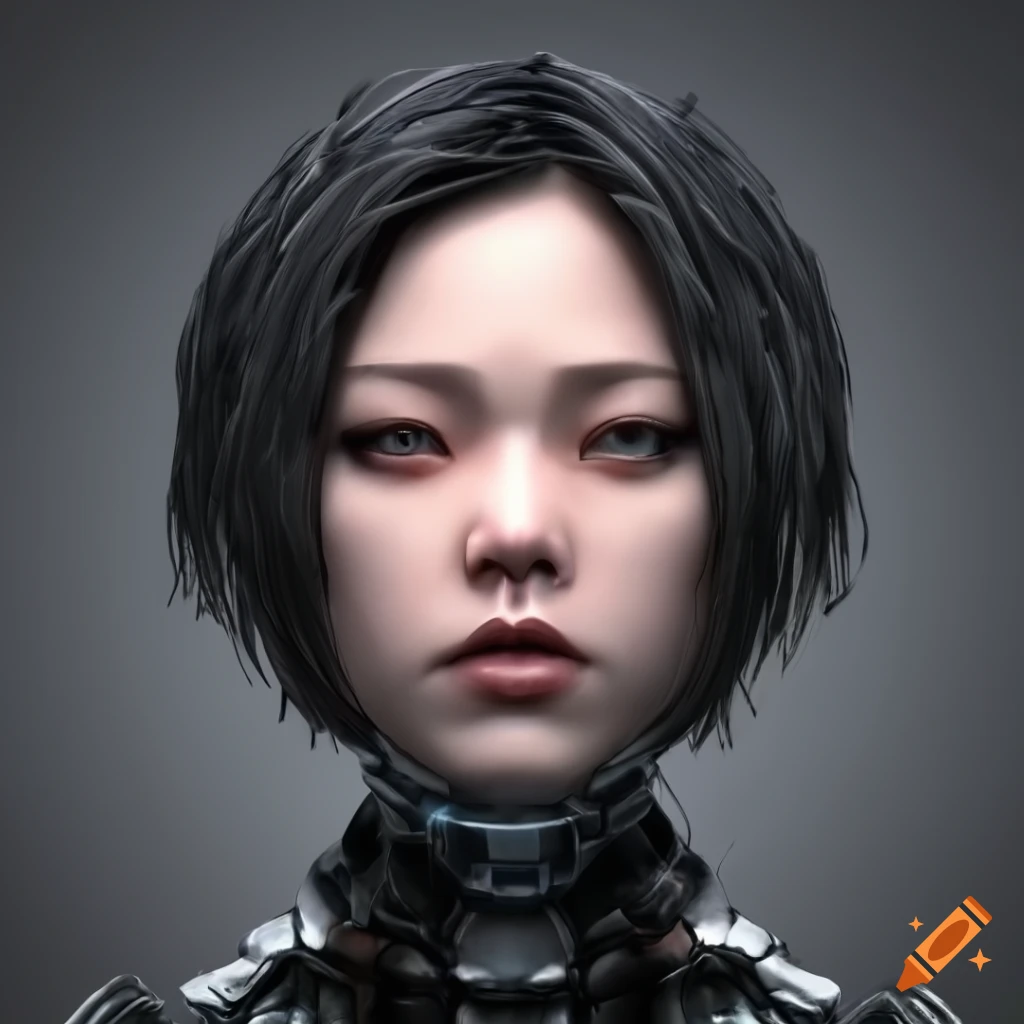 Moody Japanese woman with cybernetic lines in black outfit in 3D Source Engine style on Craiyon