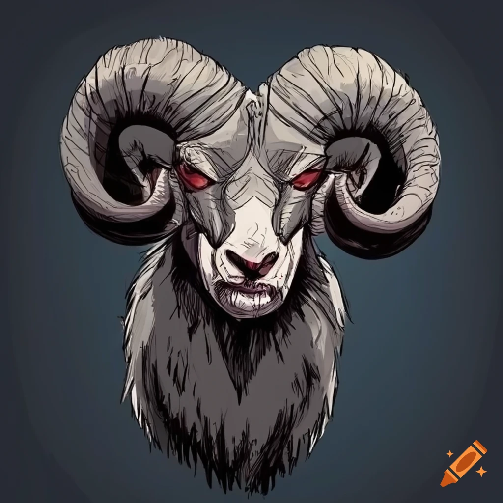 Wild and angry ram portrayed in a comic style on Craiyon