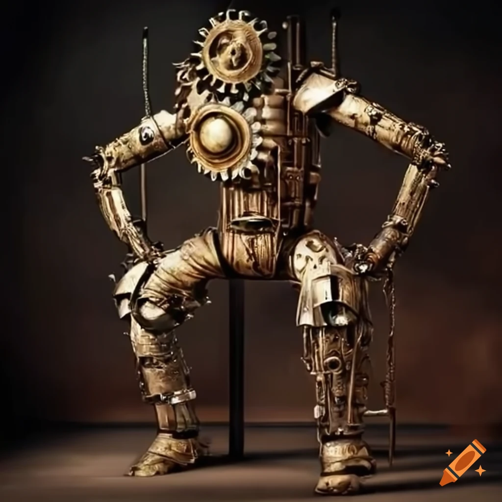 Muscular automaton made of gears in steampunk style on Craiyon