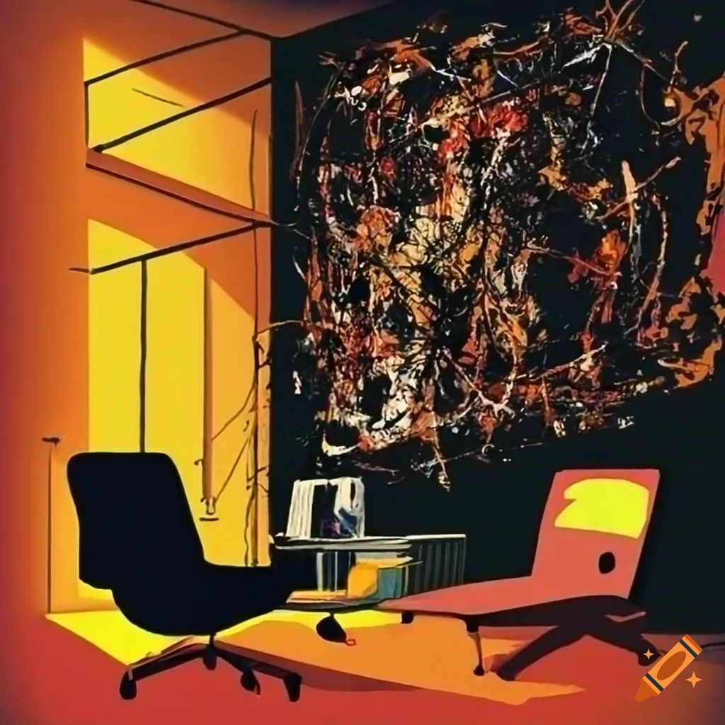 Interior view of office space inspired by Jackson Pollock's artwork on ...