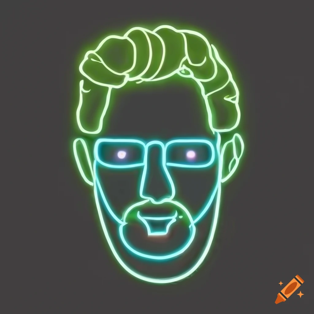 Neon outline of a bearded man's face on Craiyon