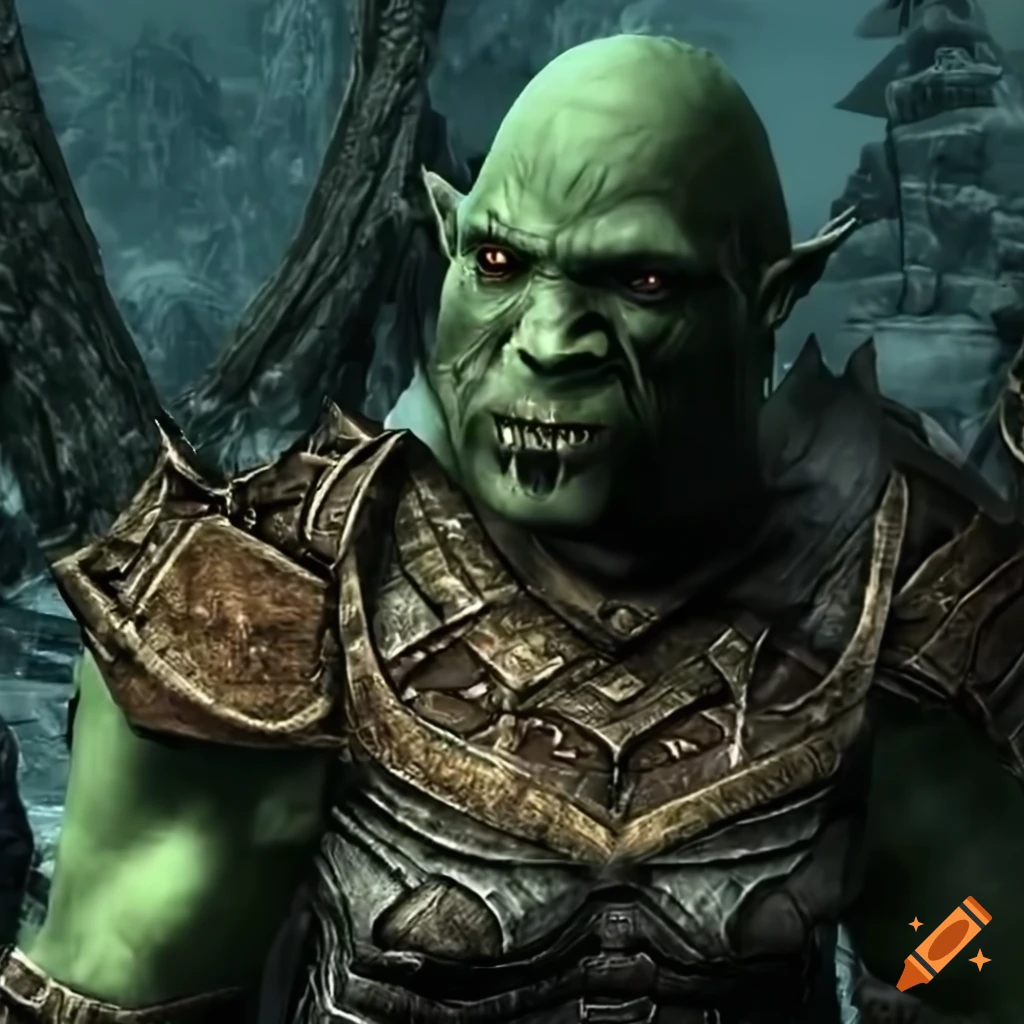 Skyrim orc standing proudly at the gate on Craiyon