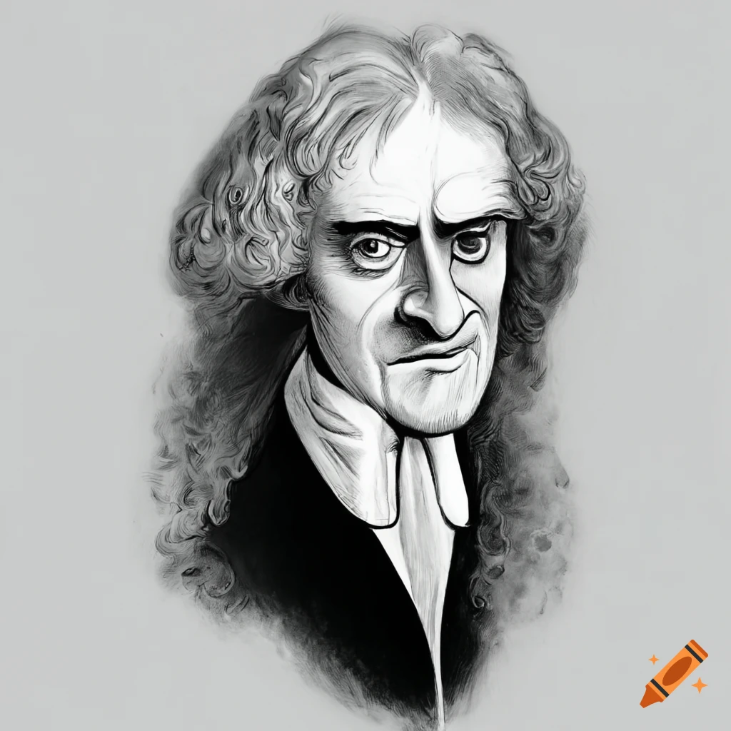 Black and white Isaac Newton in Al Hirschfeld style on Craiyon