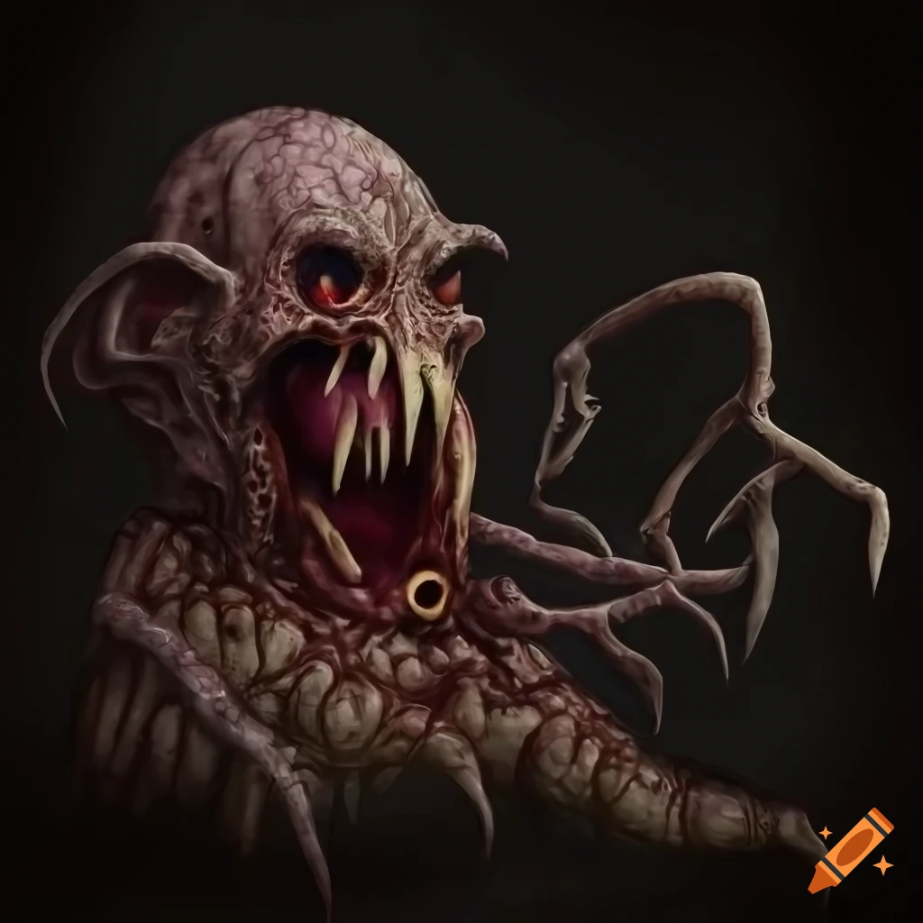 Lovecraftian insect-like creature with sharp teeth and decay, corrupted ...