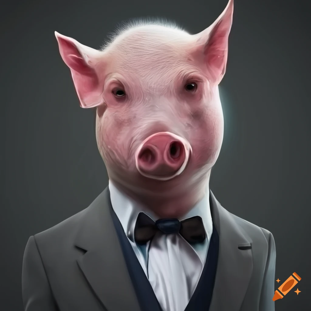 Man with pig's head in a suit and tie in a photo realistic style on Craiyon