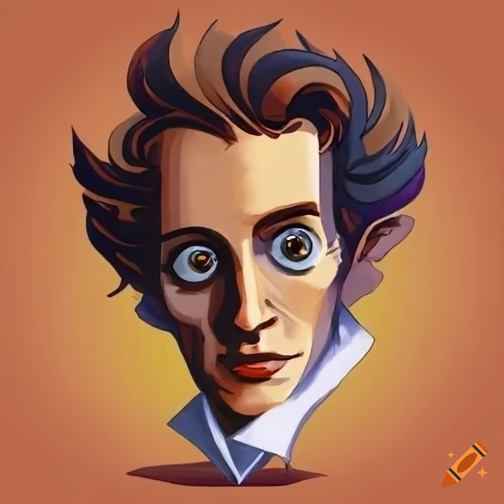 Cartoon of Kierkegaard in corsair style attacking Hegel on Craiyon