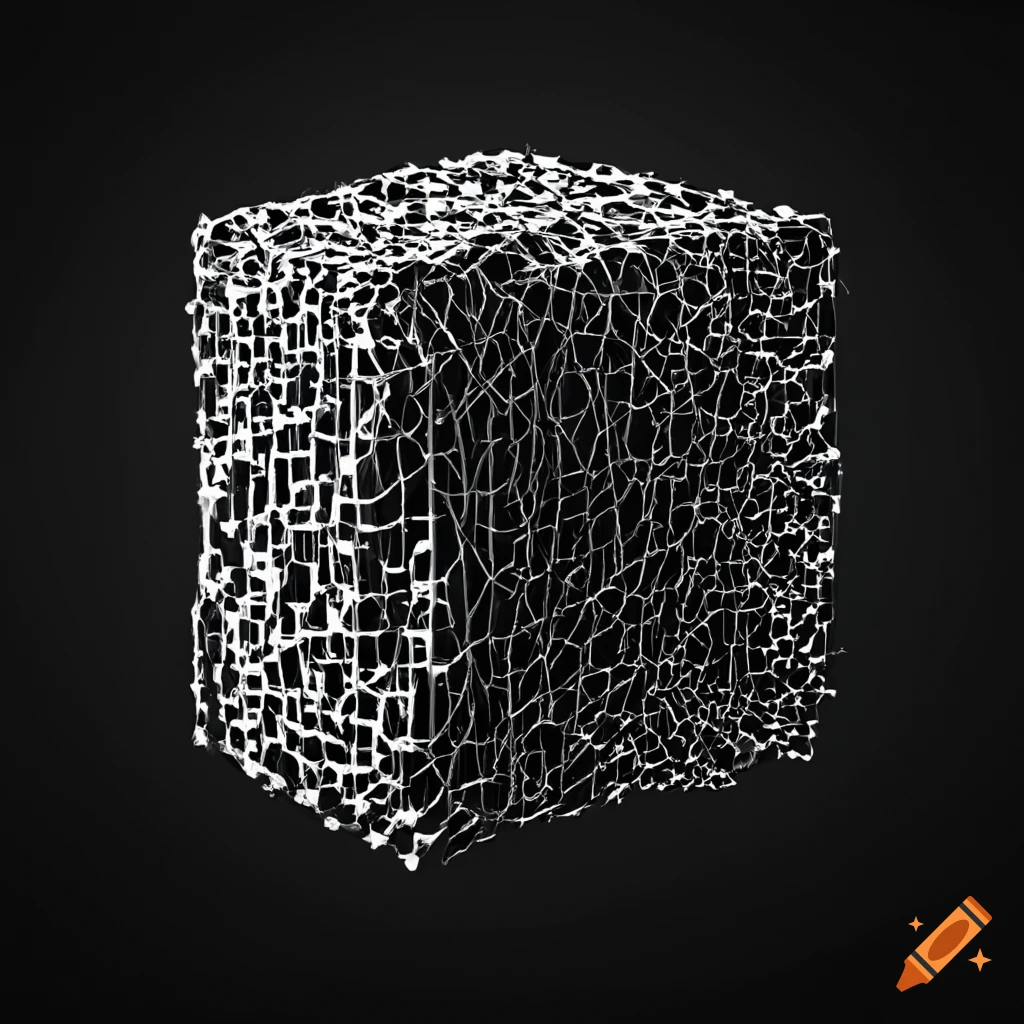 4d cube with intricate neural network architecture and metallic ...
