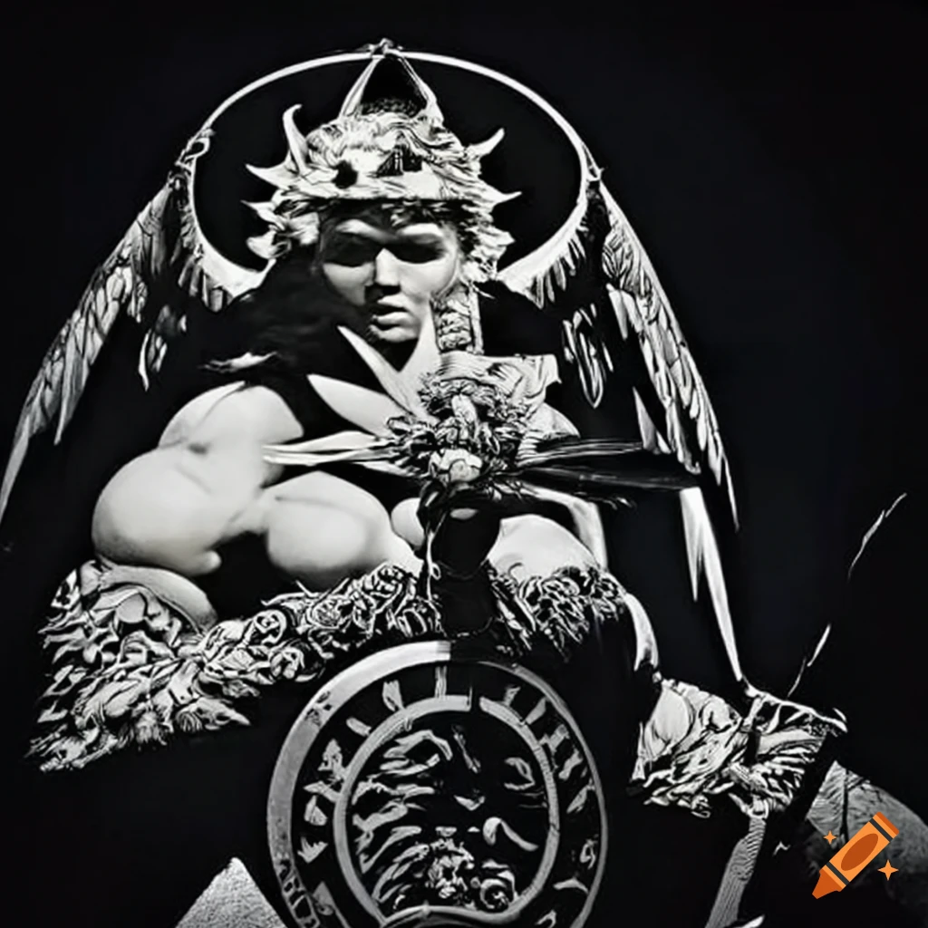 Intricately detailed fantasy art of a powerful winged woman in frank ...