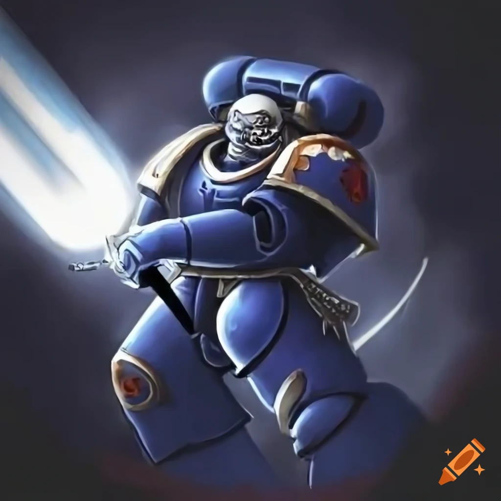 Ultramarines space marine charging a kamehameha in dramatic anime style ...