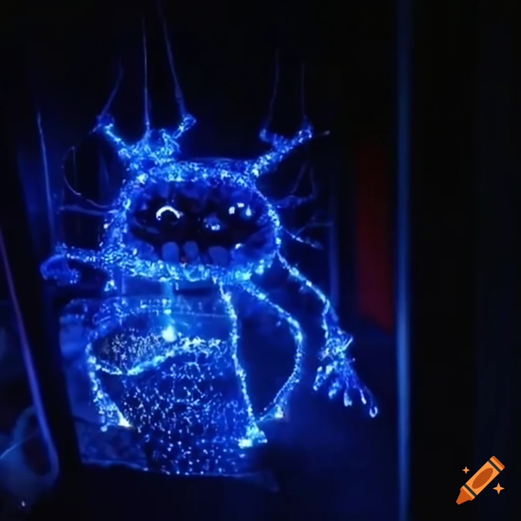 Monster made of fairy lights in a gift shop on Craiyon
