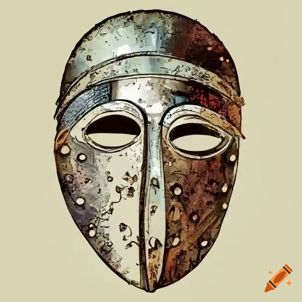 1800s diagram of a forward-facing steel mask on Craiyon