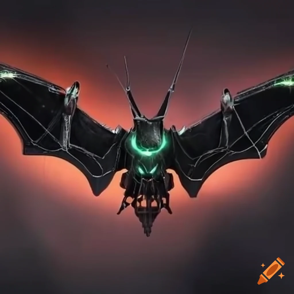 Intricately detailed robotic bat prepared for battle on Craiyon