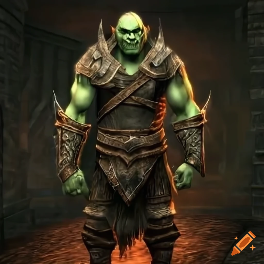 Skyrim orc standing proudly at the gate on Craiyon