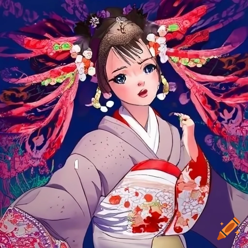 Manga-style image of aichan in a traditional japanese bride outfit ...