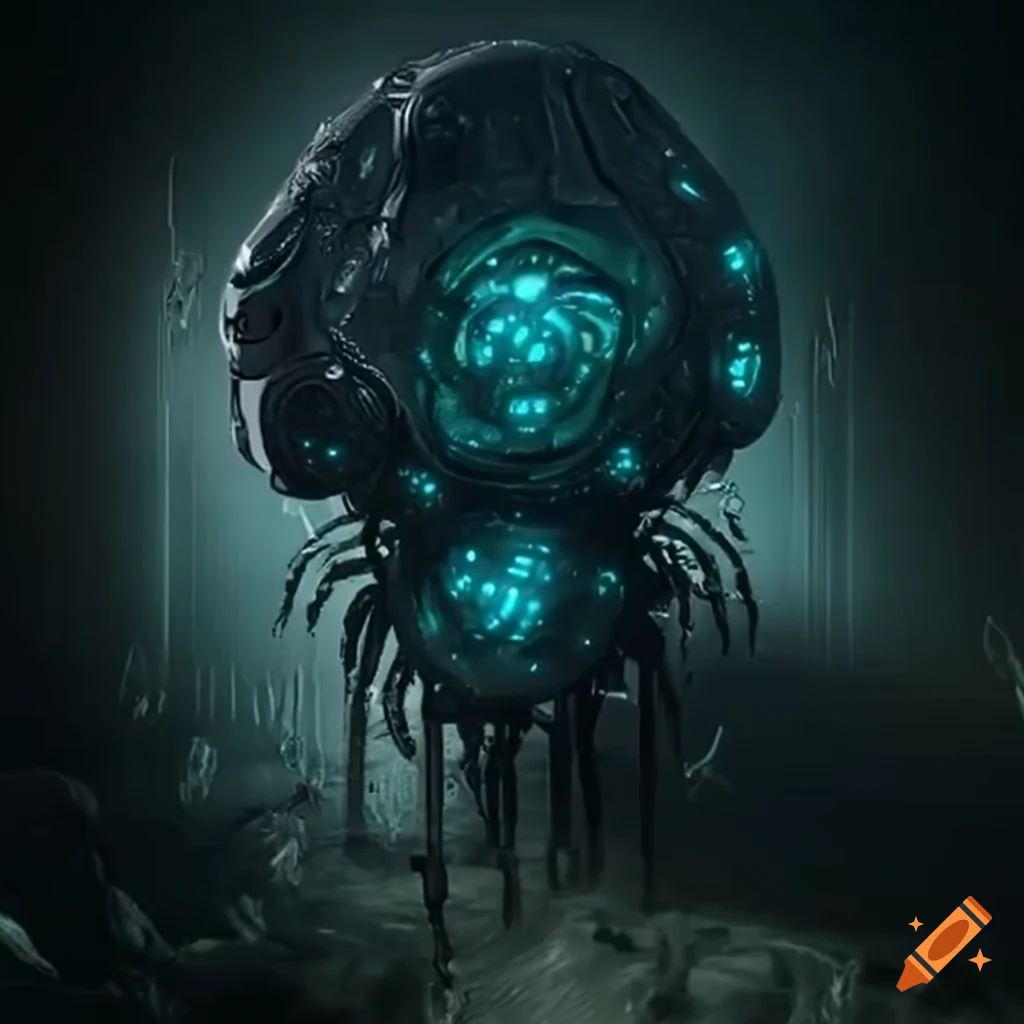 Futuristic robotic fungus creature in a labratory setting on Craiyon