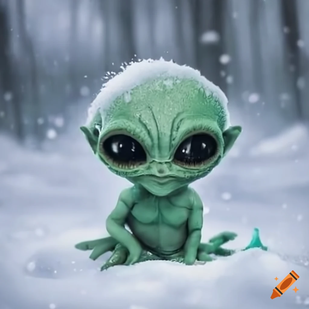 Baby alien exploring snow on Craiyon