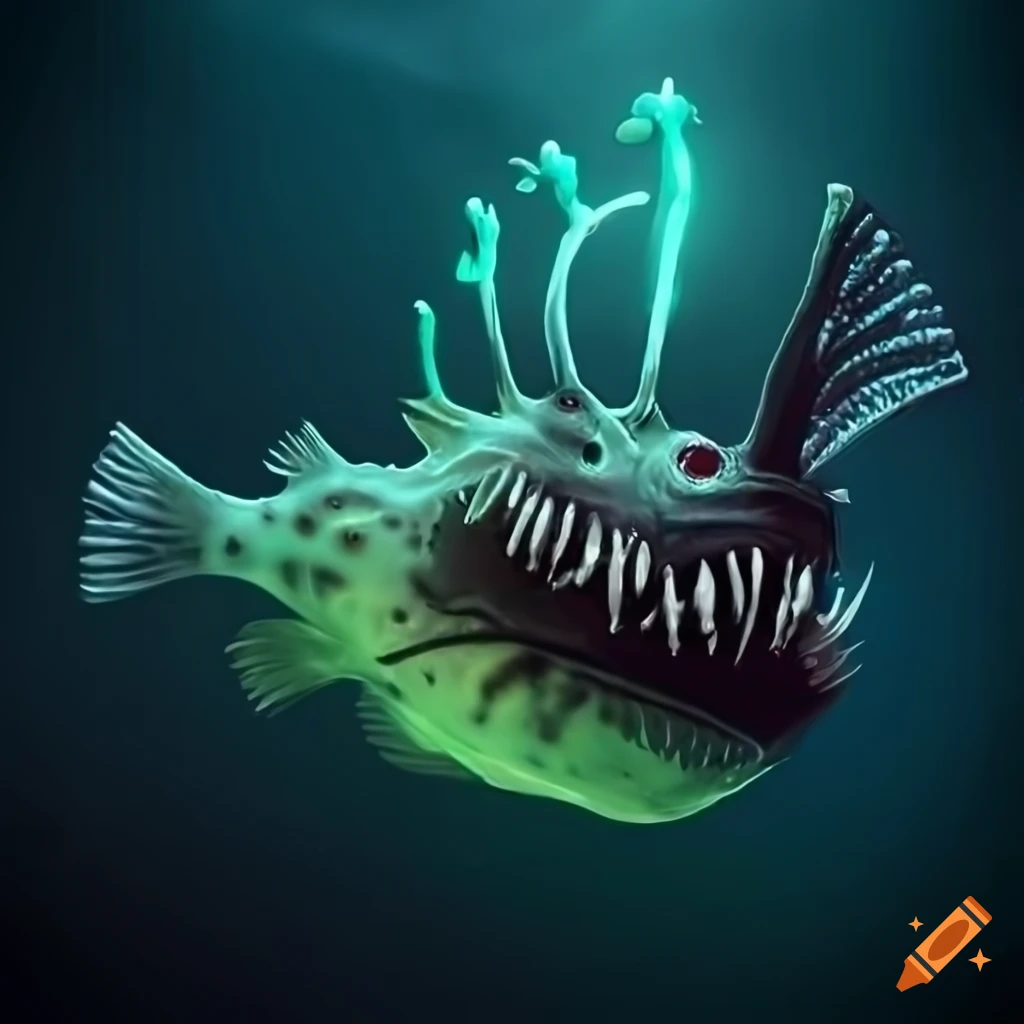 Deep sea anglerfish glowing in the dark on Craiyon