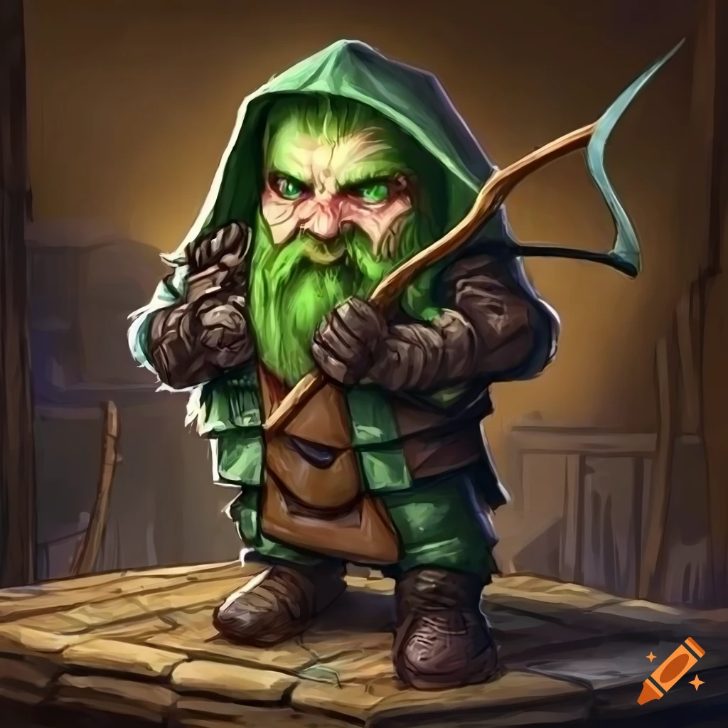 Detailed character art of a young stealthy dwarf ranger with green hair ...