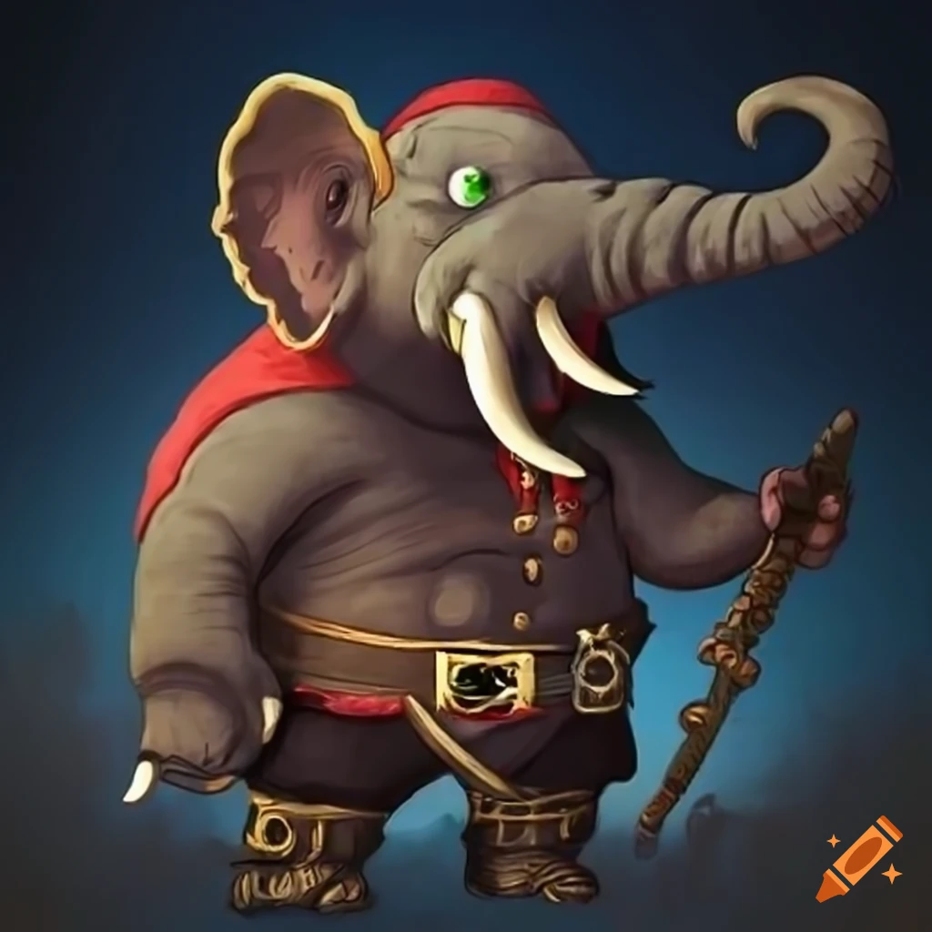Anthropomorphic elephant pirate character on Craiyon