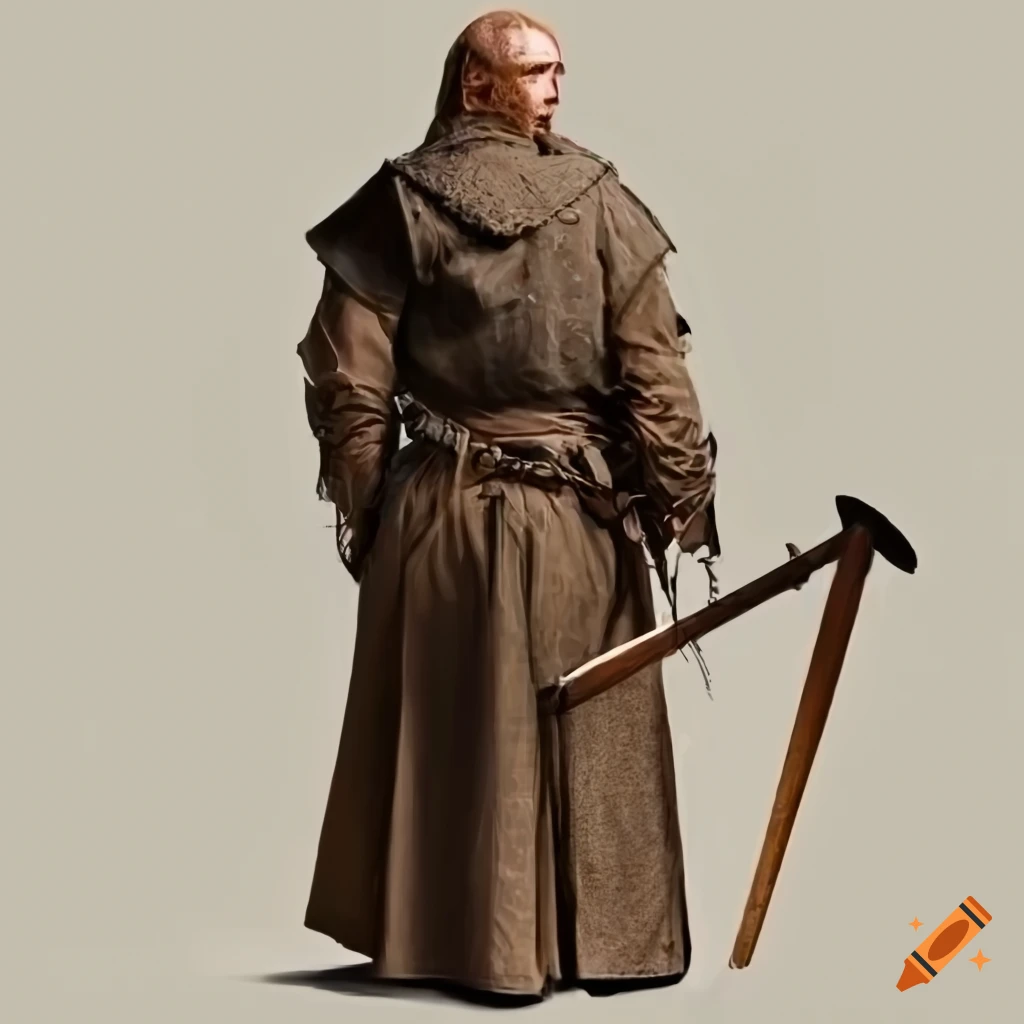 Medieval character in revenant clothing facing away on Craiyon