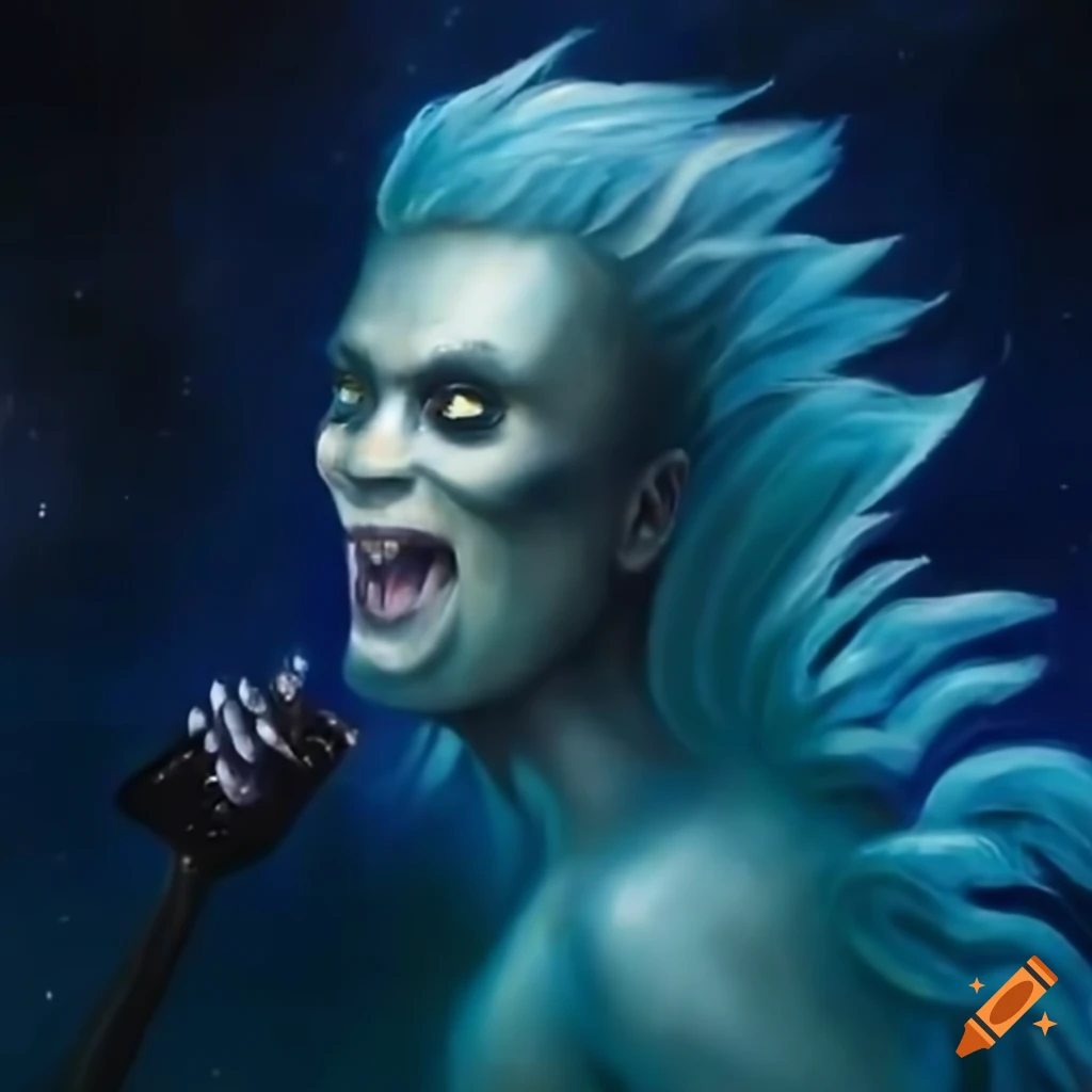 Moon taeil as a merman singing with an evil smile on Craiyon