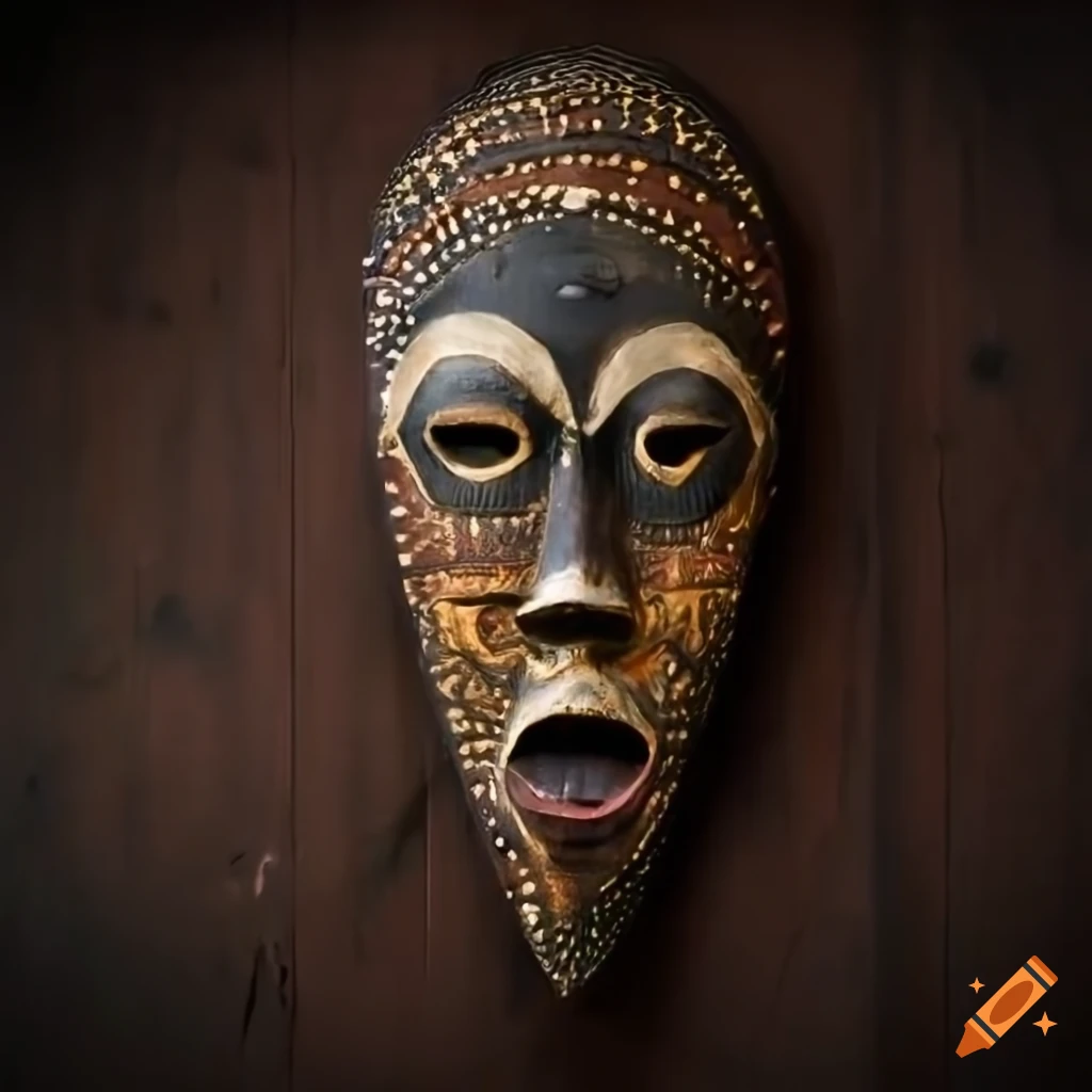 African traditional scary mask on the wall on Craiyon