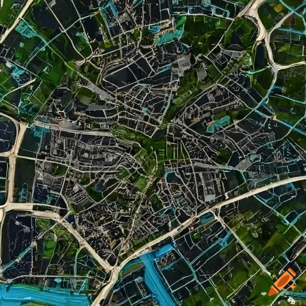 Detailed top-down 2d map of a european cityscape with architecture ...