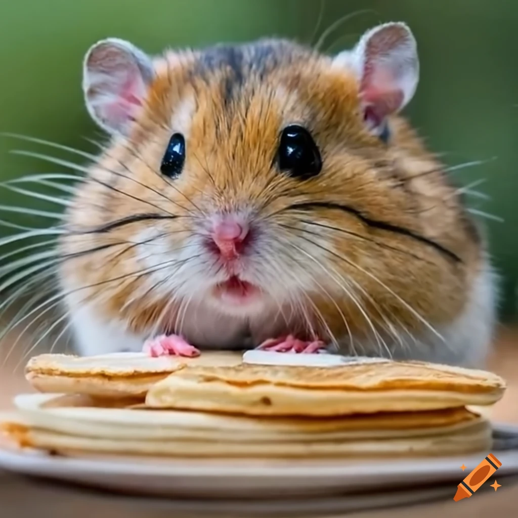 Hamster with pancakes on a plate on Craiyon