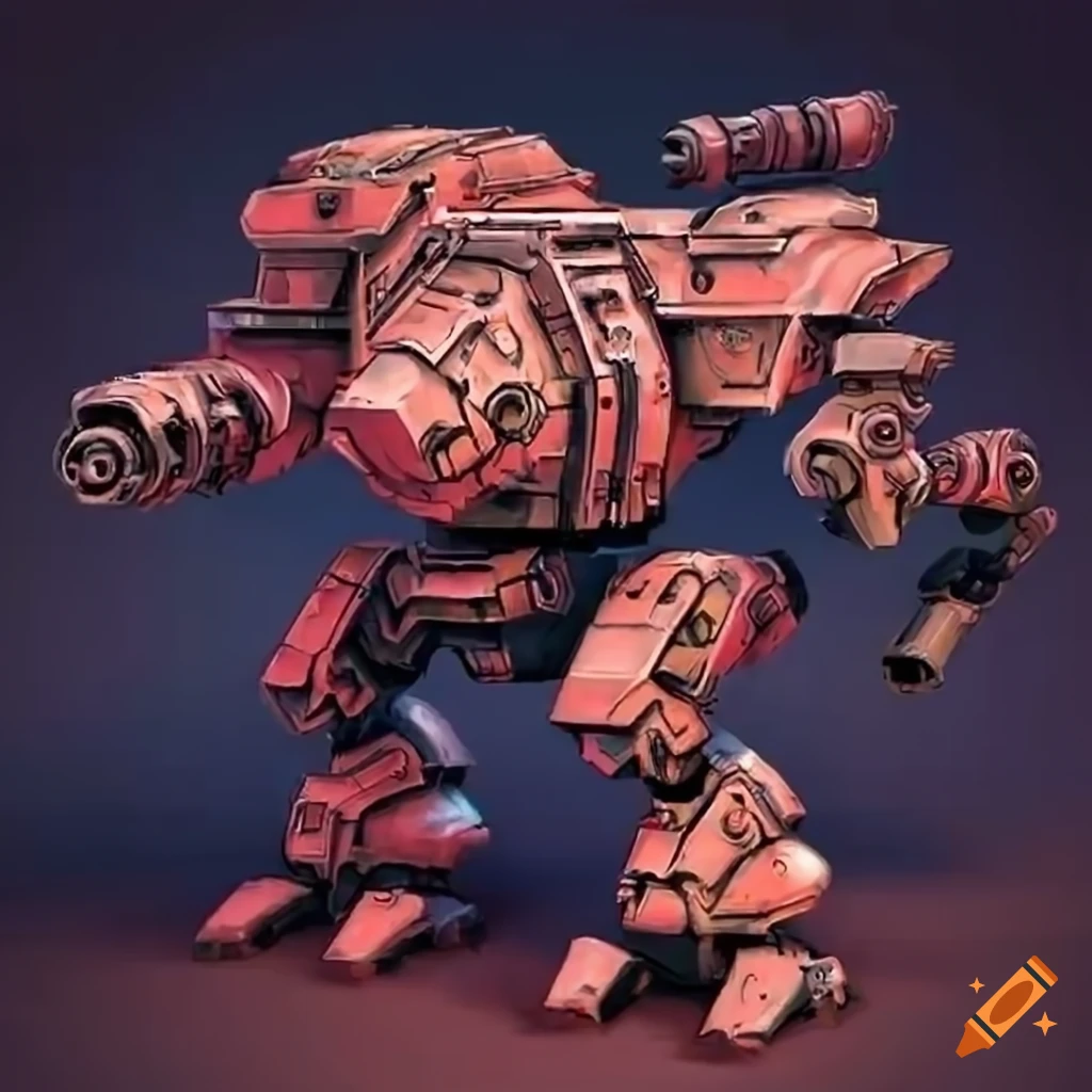 Unique battle mech shaped like a flamingo with missile launchers and a ...