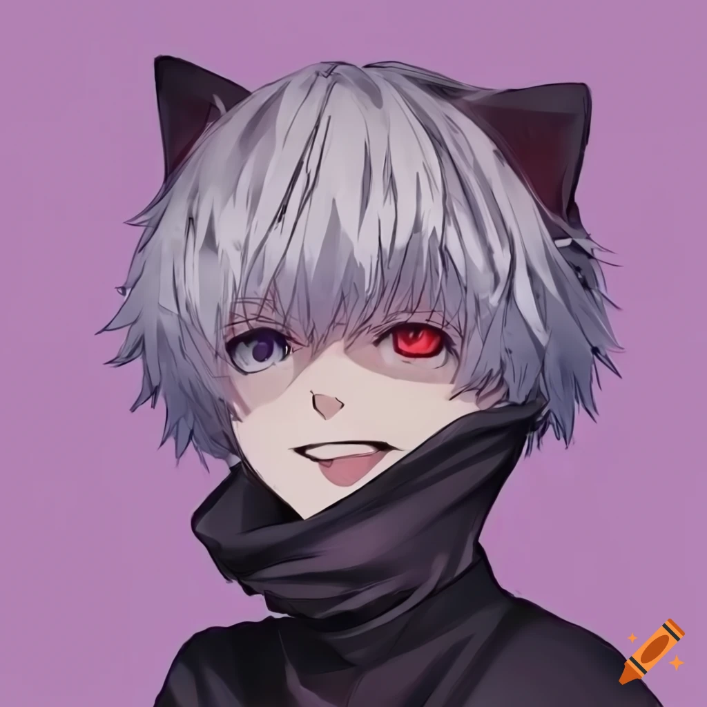 Ken kaneki depicted as a catboy on Craiyon