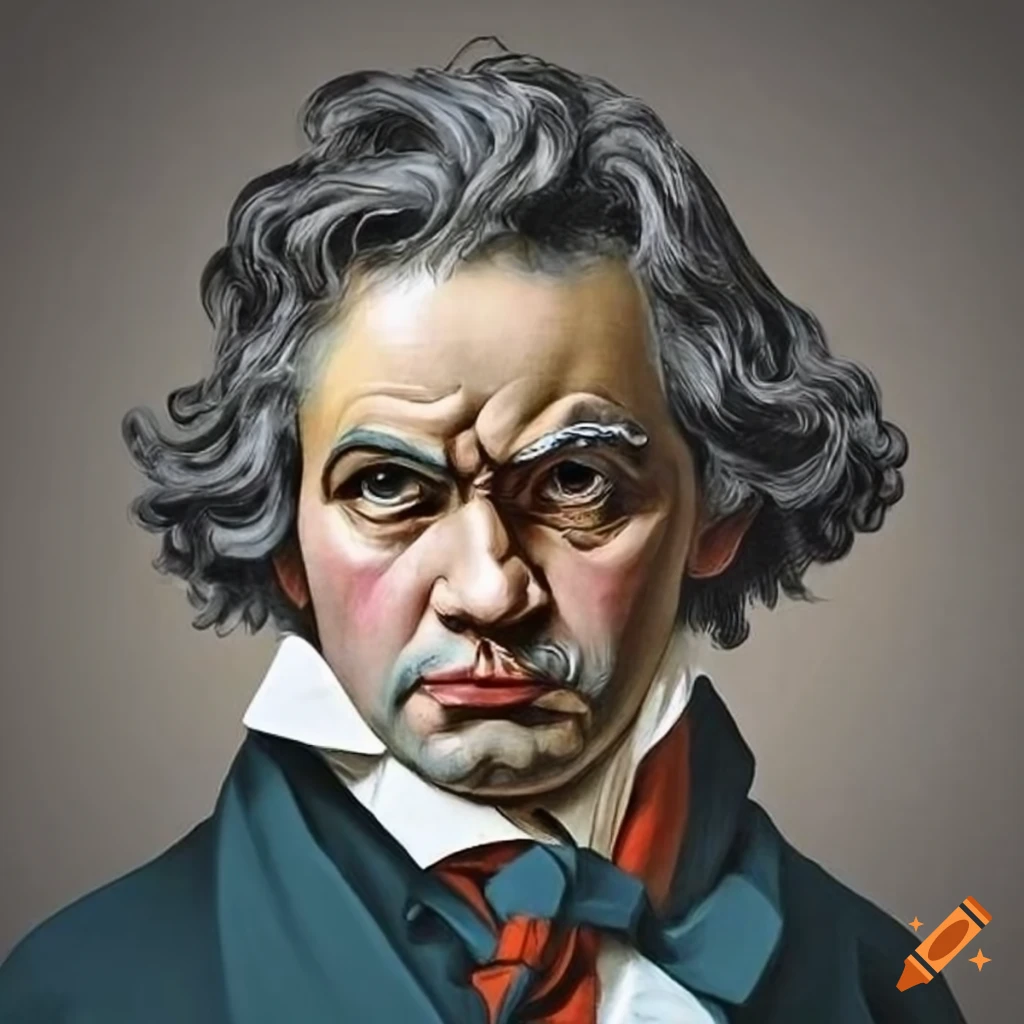 Ludwig van Beethoven with disdain and arched eyebrows on Craiyon