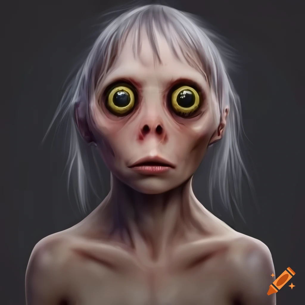 Realistic wide-eyed Momo character in a portrait on Craiyon